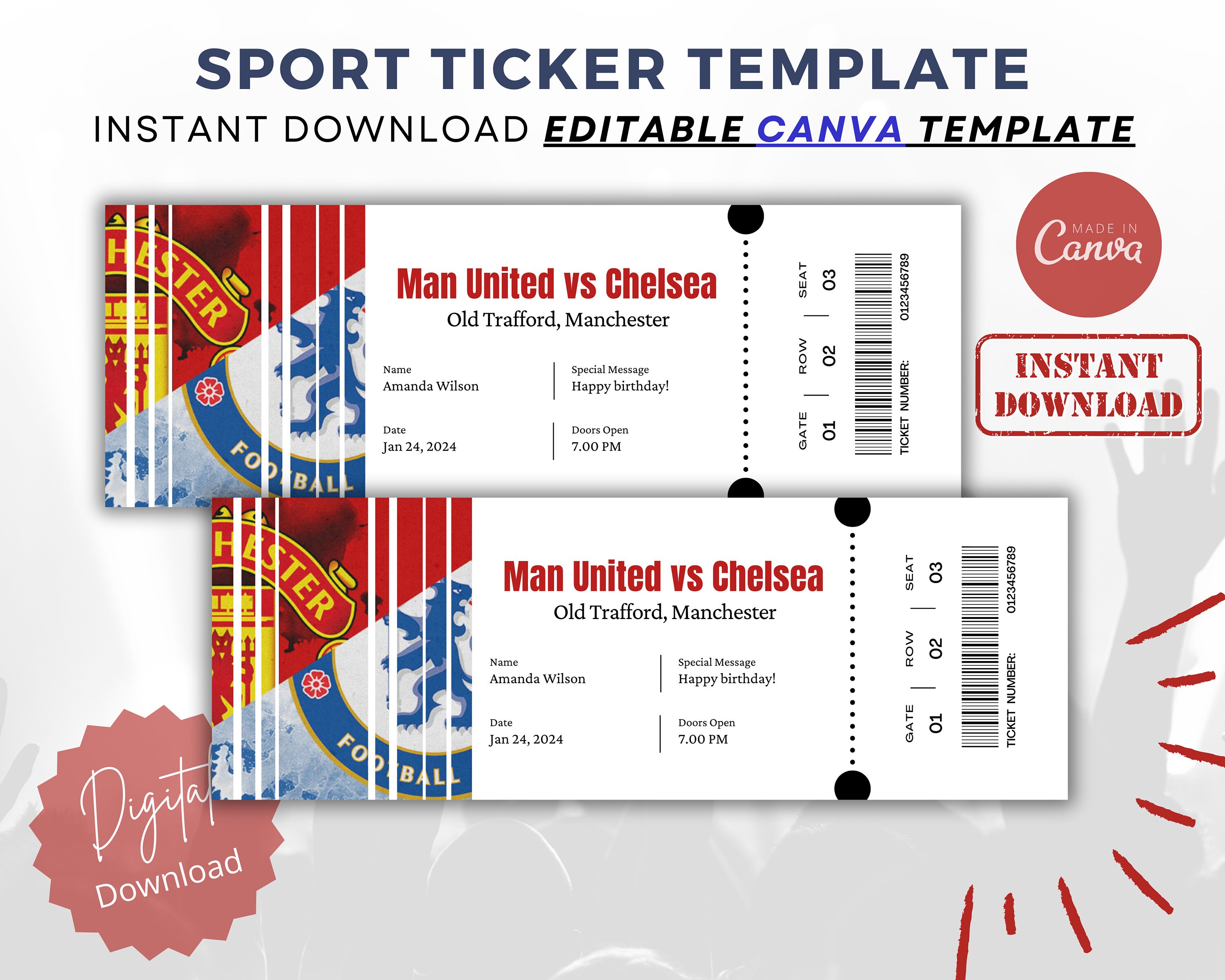 Editable Sports Ticket Template, DIY Sporting Ticket, Custom Sports ...
