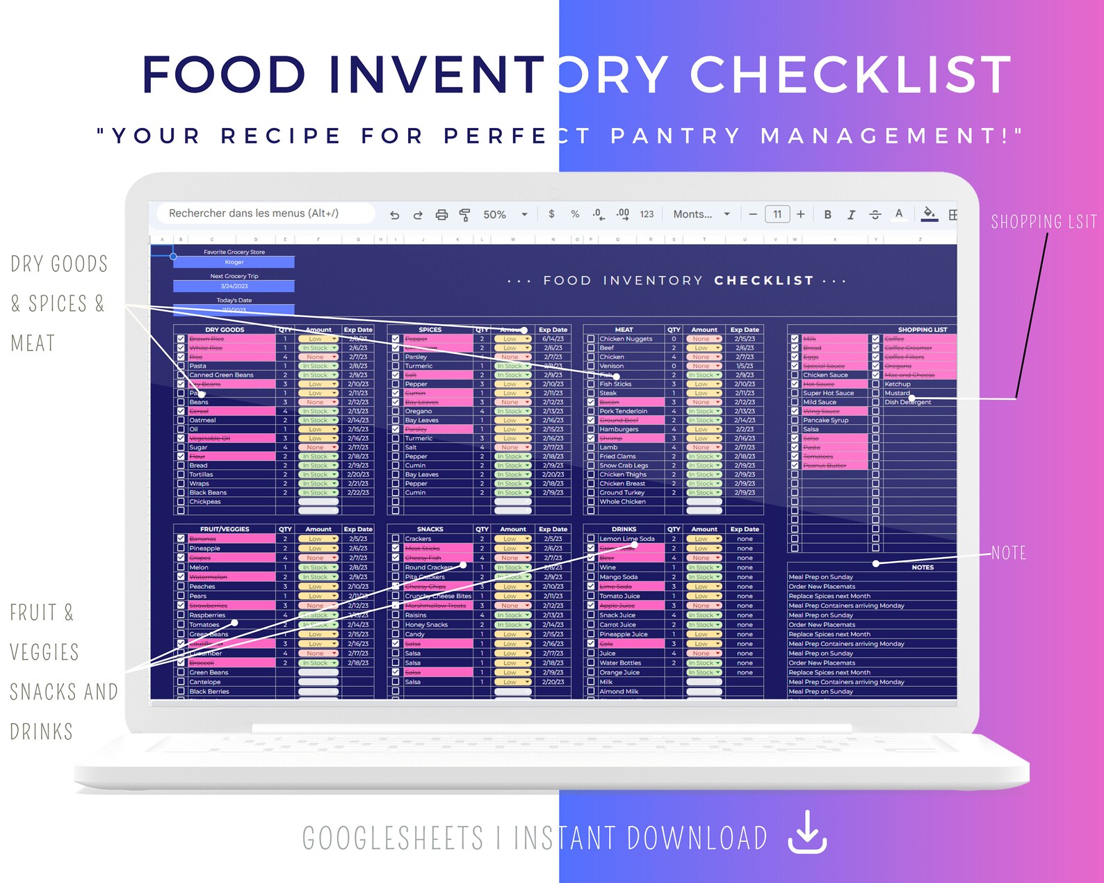 Food Tracker Spreadsheet, Food Inventory Template List Refrigerator ...