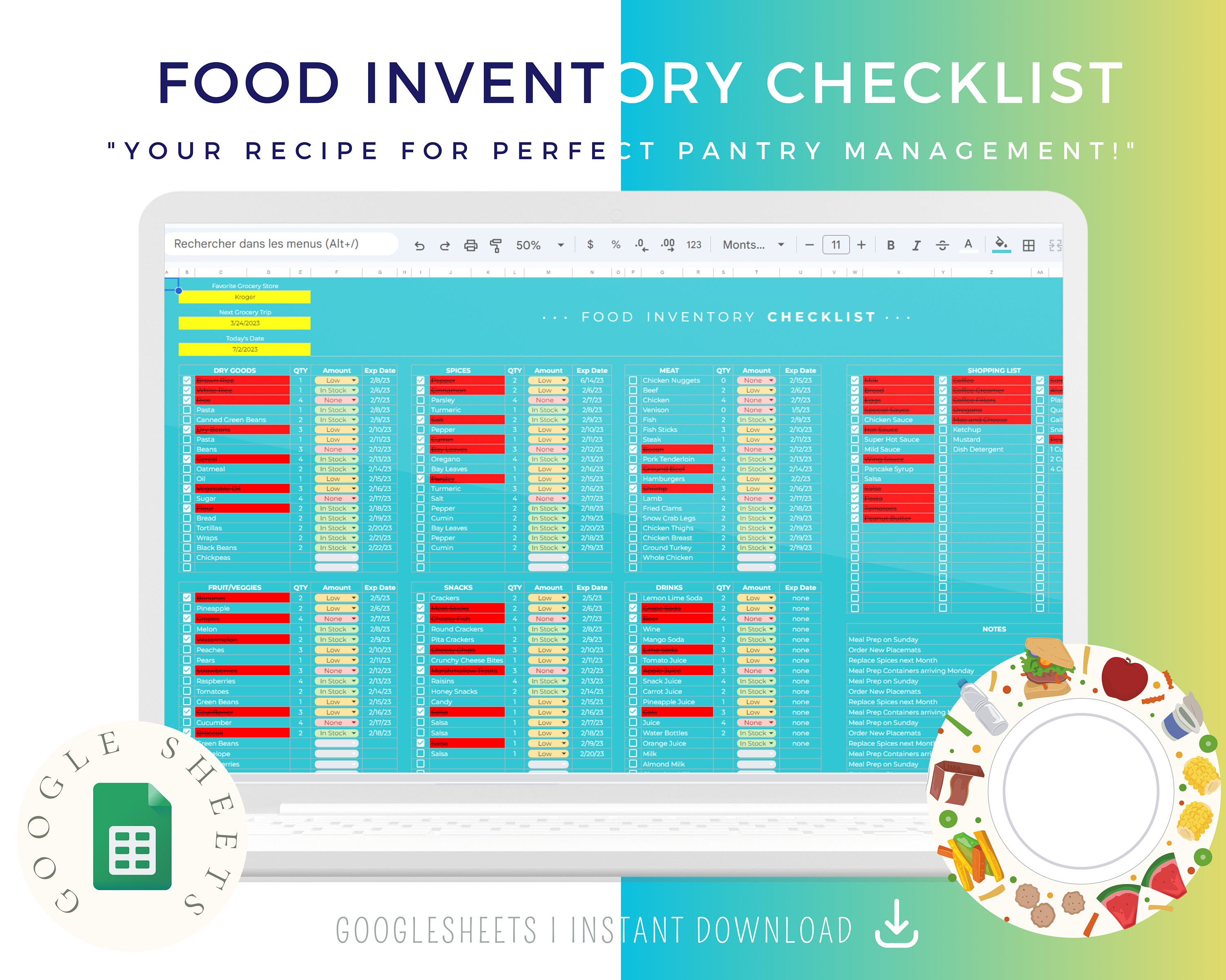 Food Tracker Template, Food Tracker Spreadsheet List Pantry Supplies ...
