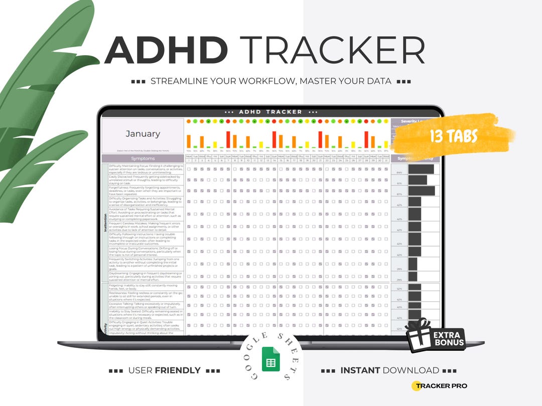 ADHD Tracker Google Sheets, Monthly Adhd Symptoms Tracker, Adhd ...