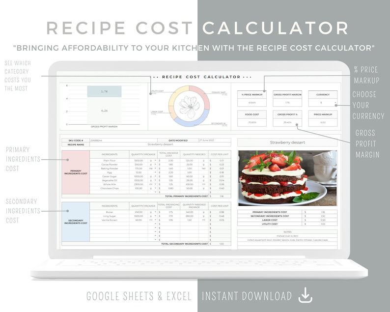 Recipe Cost Calculator for Cooking & Baking, Google Sheets Excel ...