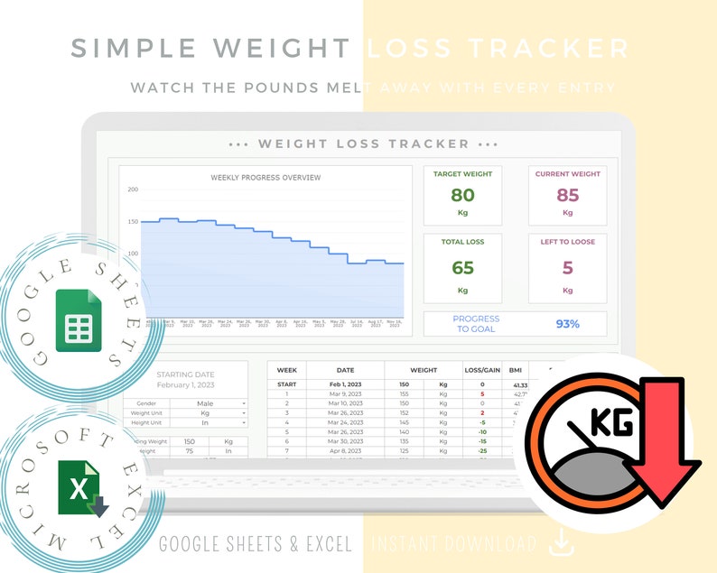 Weight Loss Tracker Excel, Weight Loss Tracker Google Sheets, Weight ...