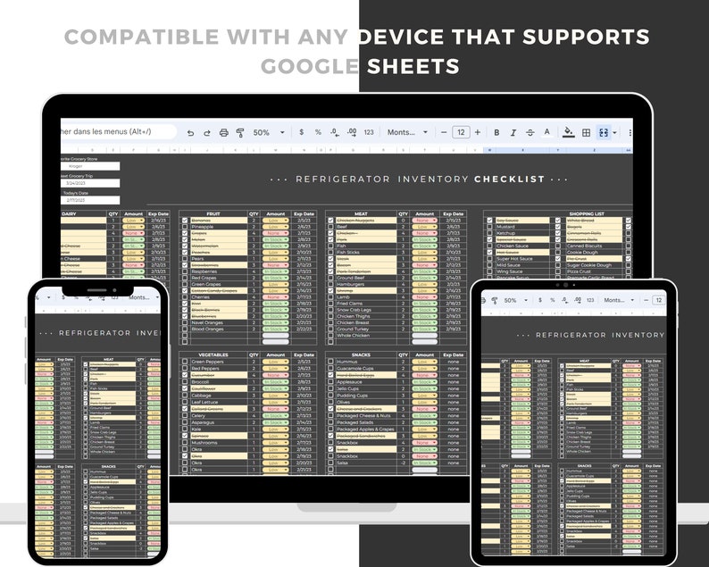Refrigerator Food Tracker Excel Sheet Googlerefrigerator - Etsy