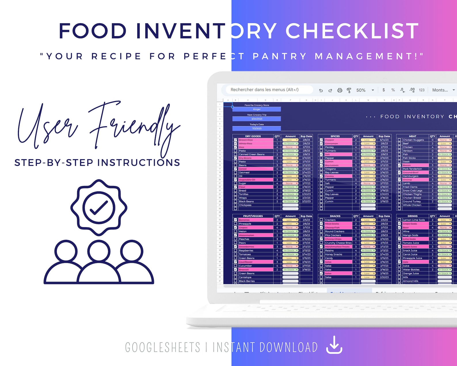 Food Tracker Spreadsheet Food Inventory Template List - Etsy
