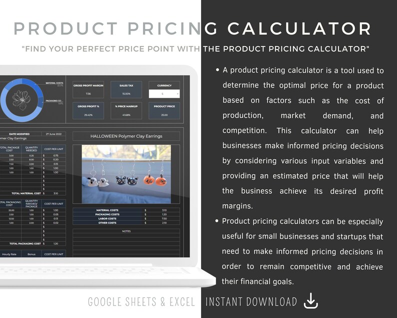 Product Pricing Calculator Spreadsheet for Excel and Google - Etsy