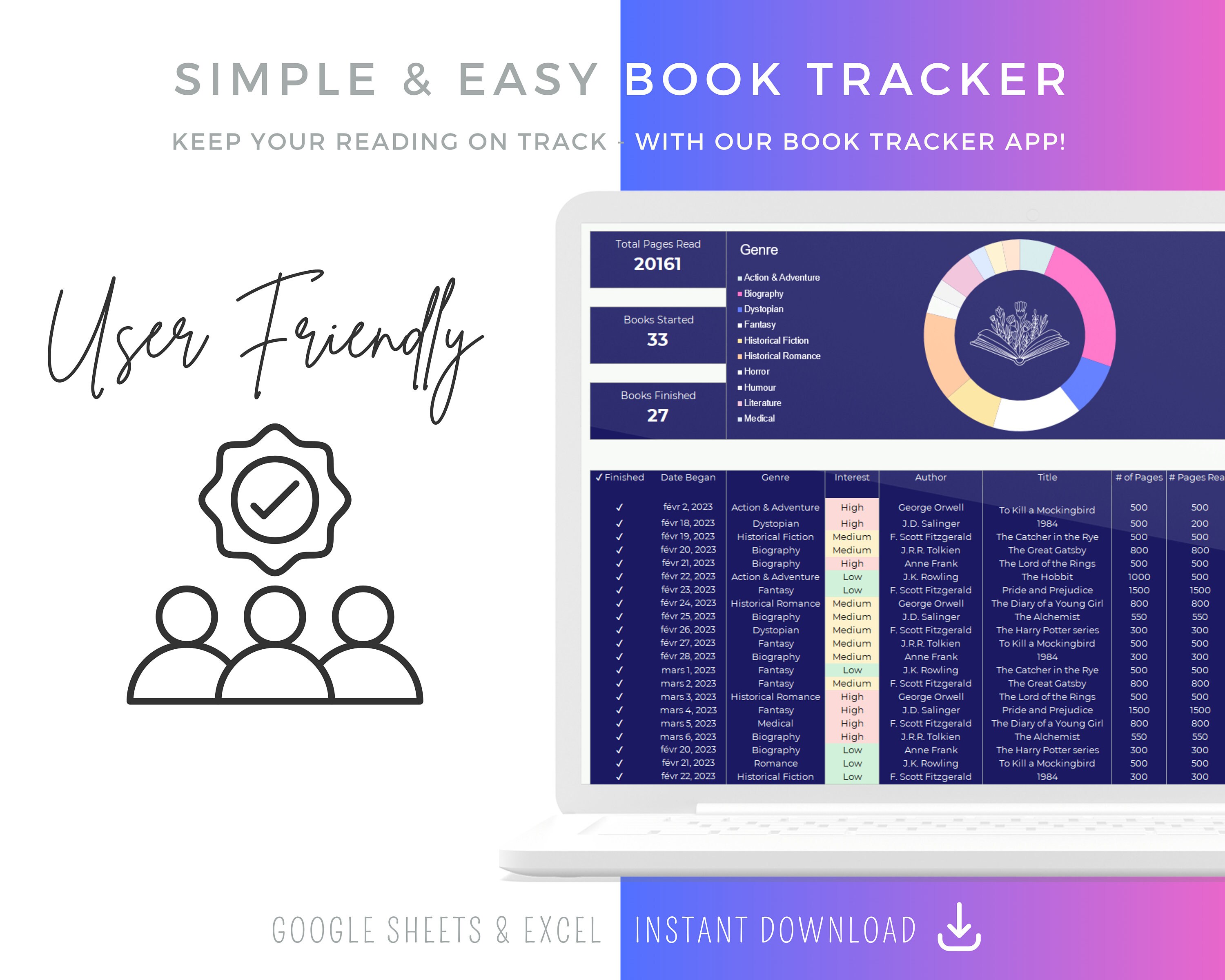 Book Tracker Excel, Book Tracker Log, Book Tracking Checklist, Book ...