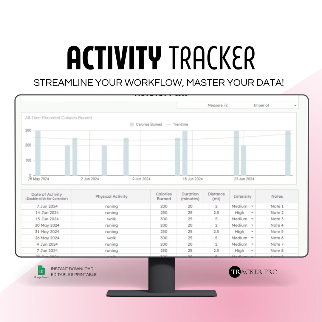 Workout Tracker Spreadsheet for Google Sheets, Activity Log, Weight ...