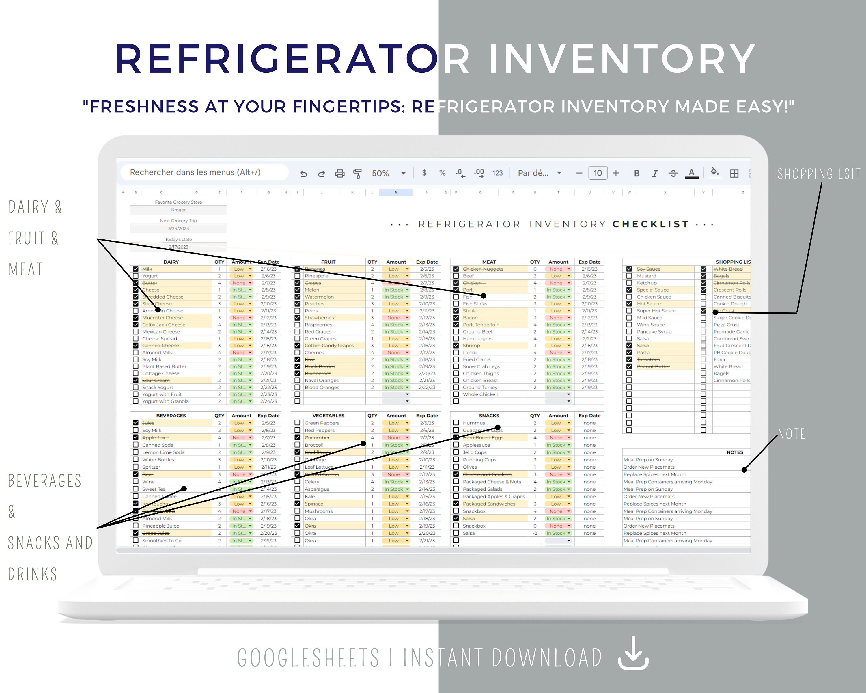 Refrigerator Inventory Template Refrigerator Checklist - Etsy