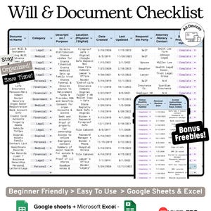 Will and End-of-life Document Checklist Google Sheets Template (estate ...