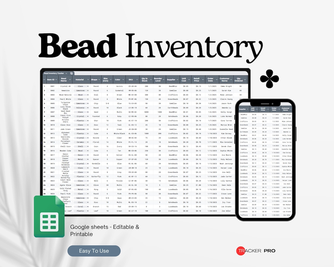 Bead Inventory Tracker, Beads Organization, Business Template ...