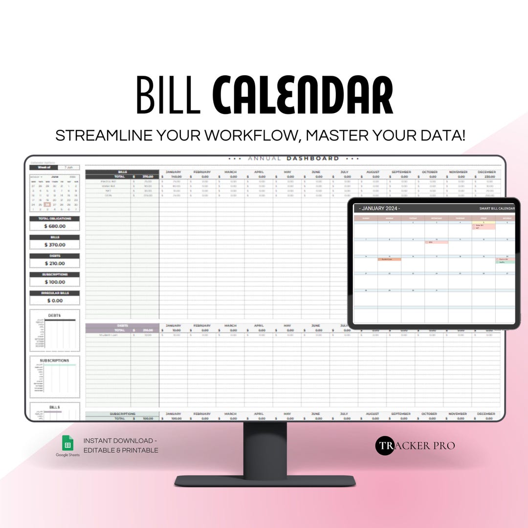 Bill Calendar Bills Planner Expense Tracker Bill Organizer Budget ...
