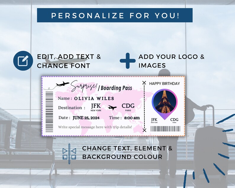 Editable Boarding Pass Template, Canva Boarding Pass, Customizable ...