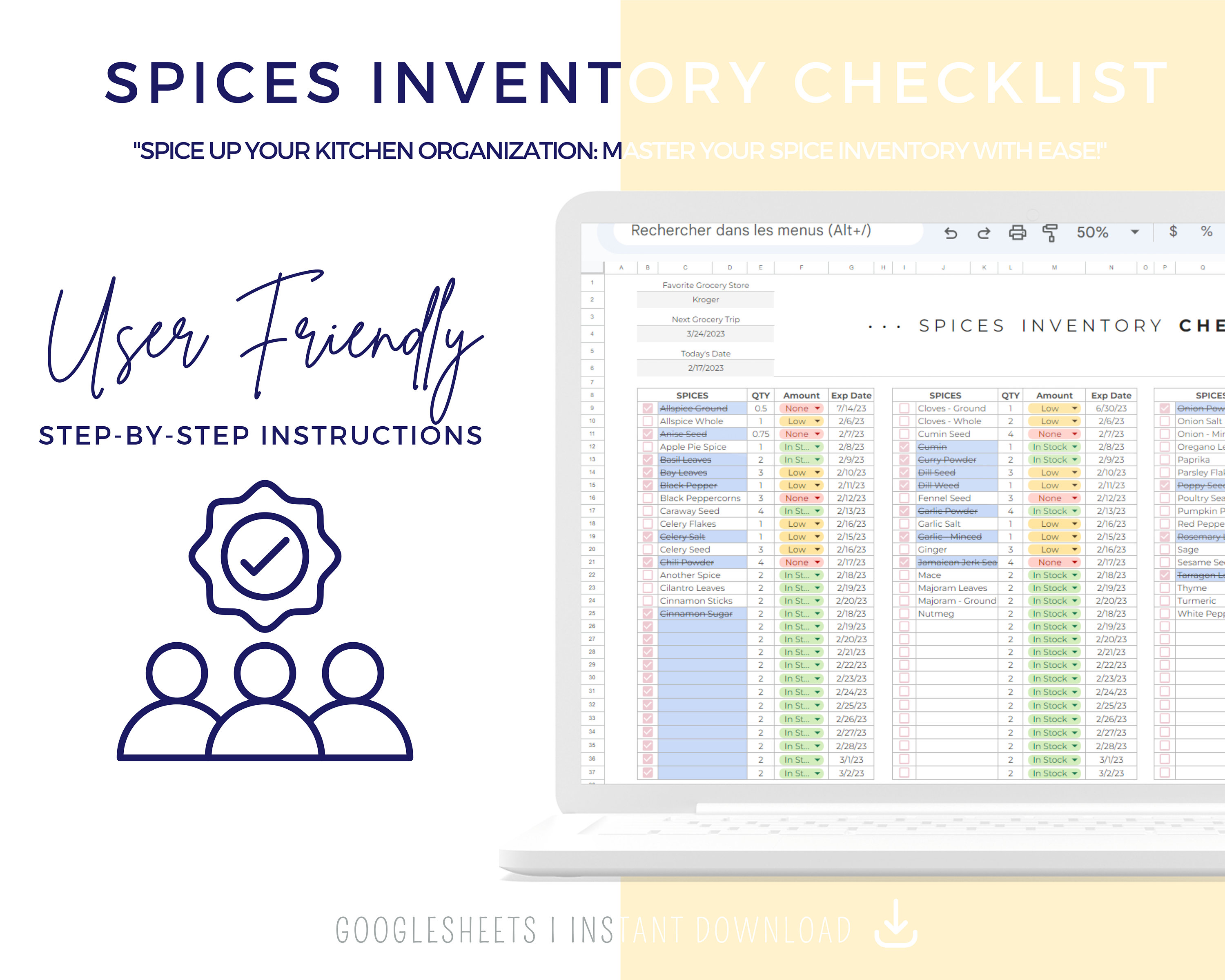 Spices Inventory List Pantry Inventory Spreadsheet Spice - Etsy