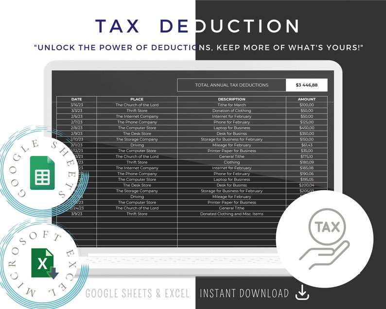 Editable Tax Deductions List, Tax Deduction Tracker Excel Spreadsheet ...