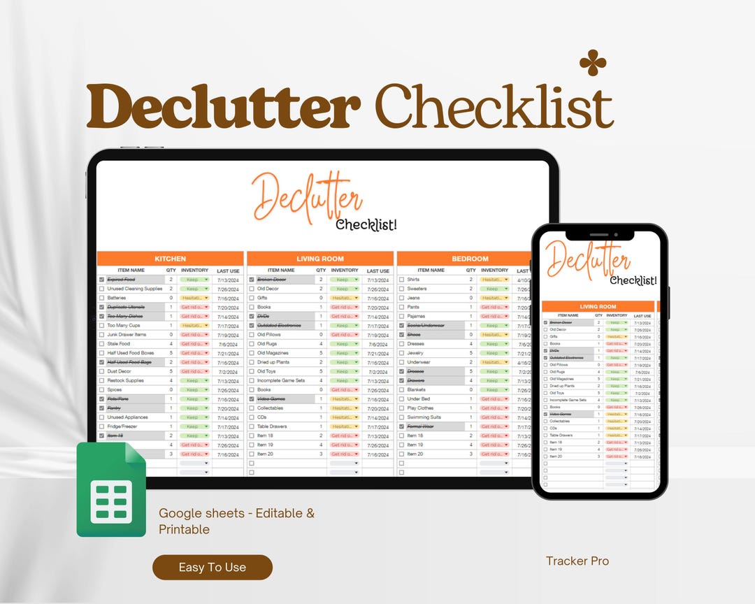 Declutter Checklist Template, Declutter Challenge, Declutter Planner ...