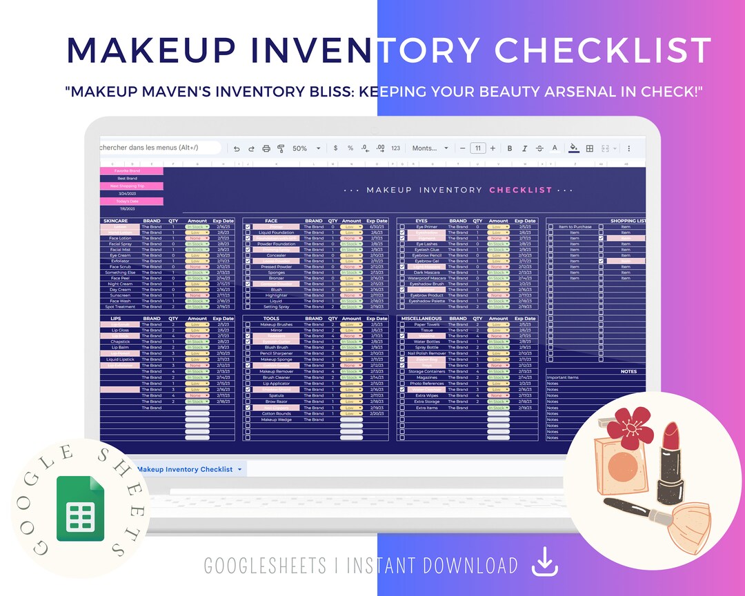 Ultimate Makeup Collection for Google Sheets Shop Highly Organized ...