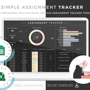 School Planner Spreadsheet, Assignment Tracker Google Sheets and Excel ...