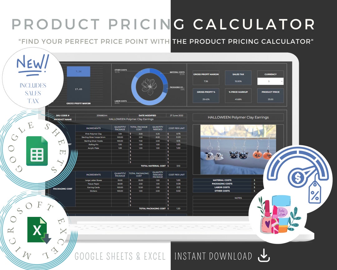 Product Pricing Calculator Spreadsheet for Excel and Google - Etsy