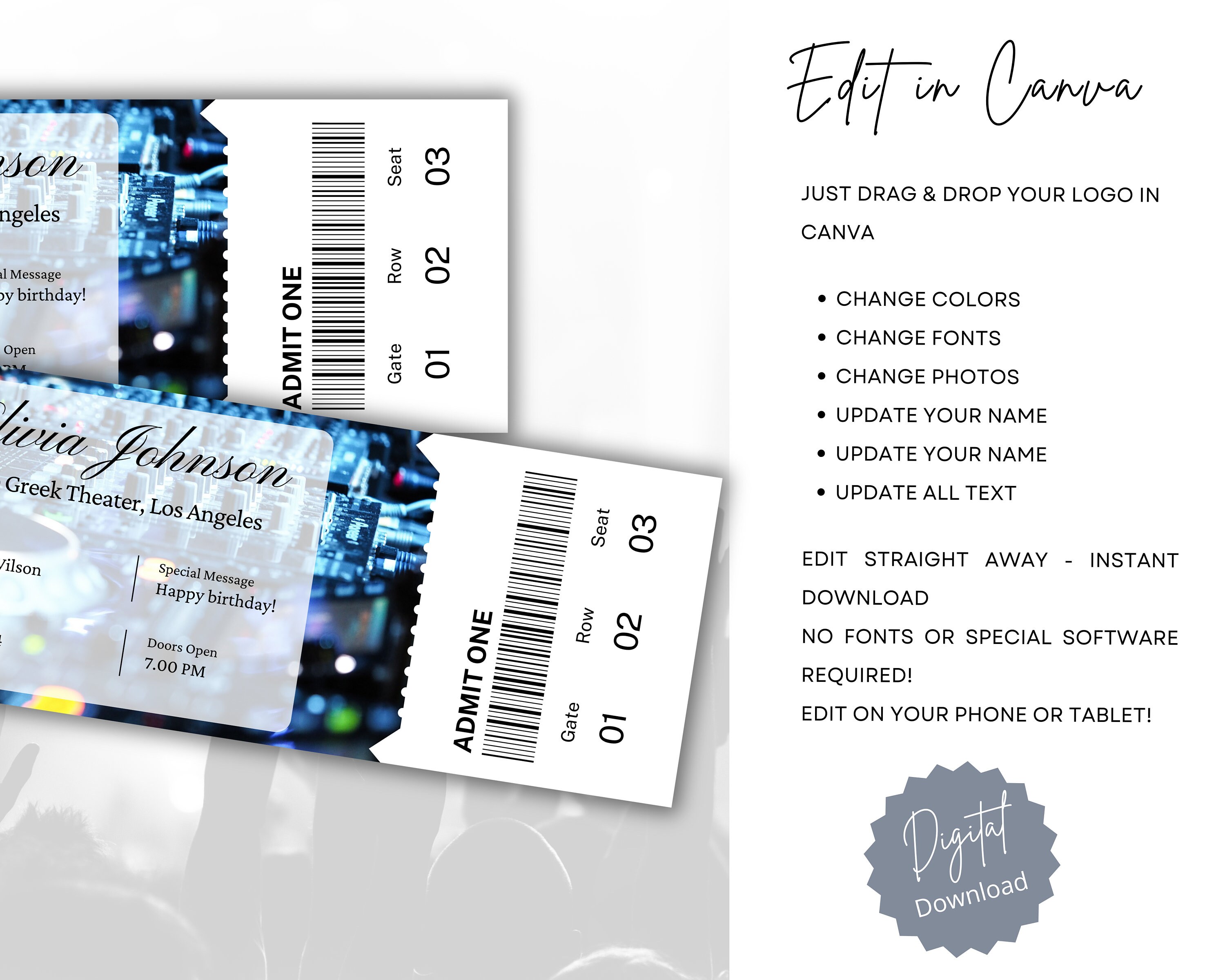 Editable Concert Ticket Template, DIY Event Ticket, Custom Concert ...