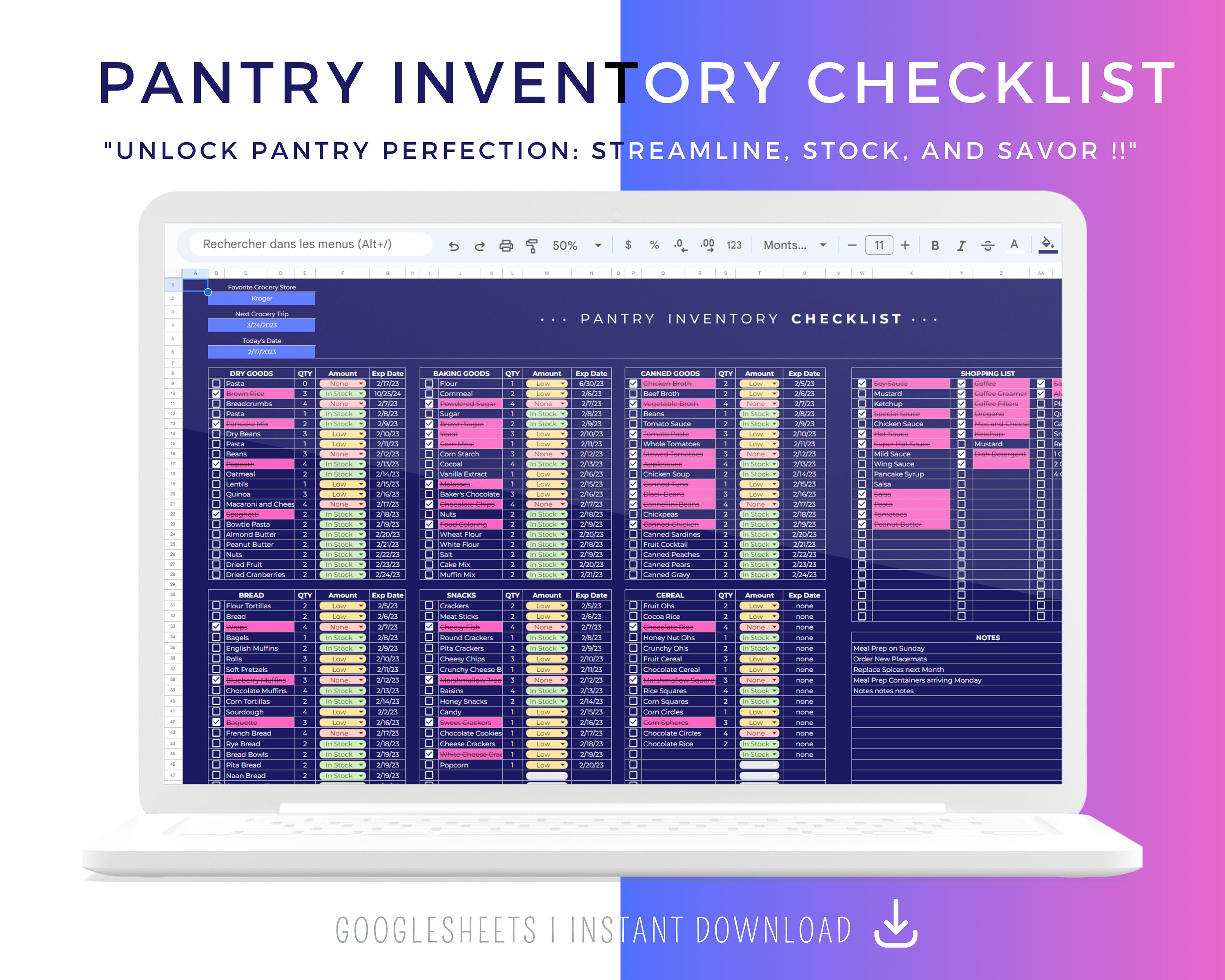 Food Tracker Excel Sheet Google, Pantry Inventory Template, Pantry ...