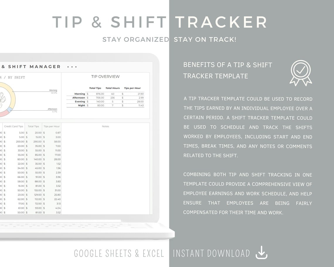 Tips Tracker Spreadsheet , Gratuity Log, Financial Planner, Waiter, Waitress Server Tax Forms ...