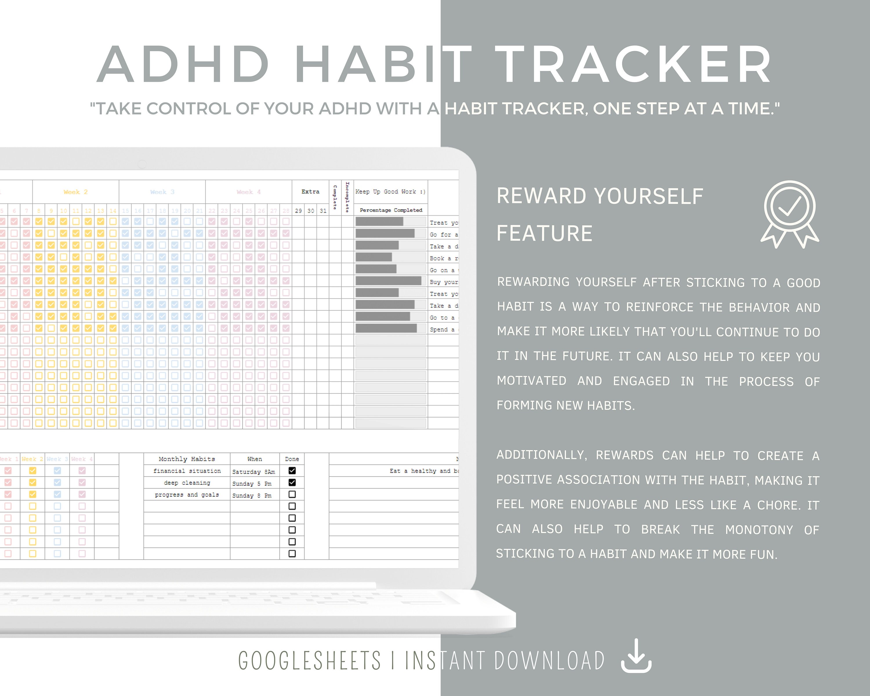 ADHD Habit Tracker Spreadsheet Google Sheets Template, Habit Planner ...