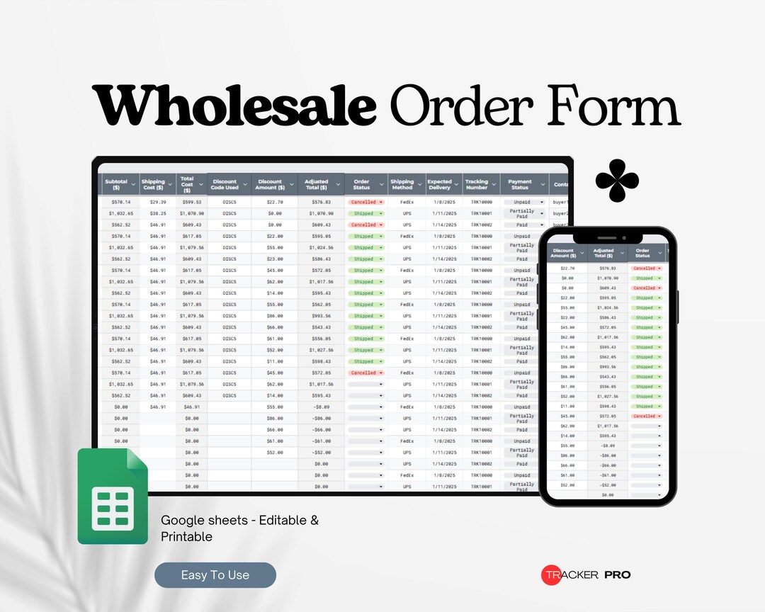 Buy Wholesale Order Form Template Google Sheets, Bulk Product Order ...