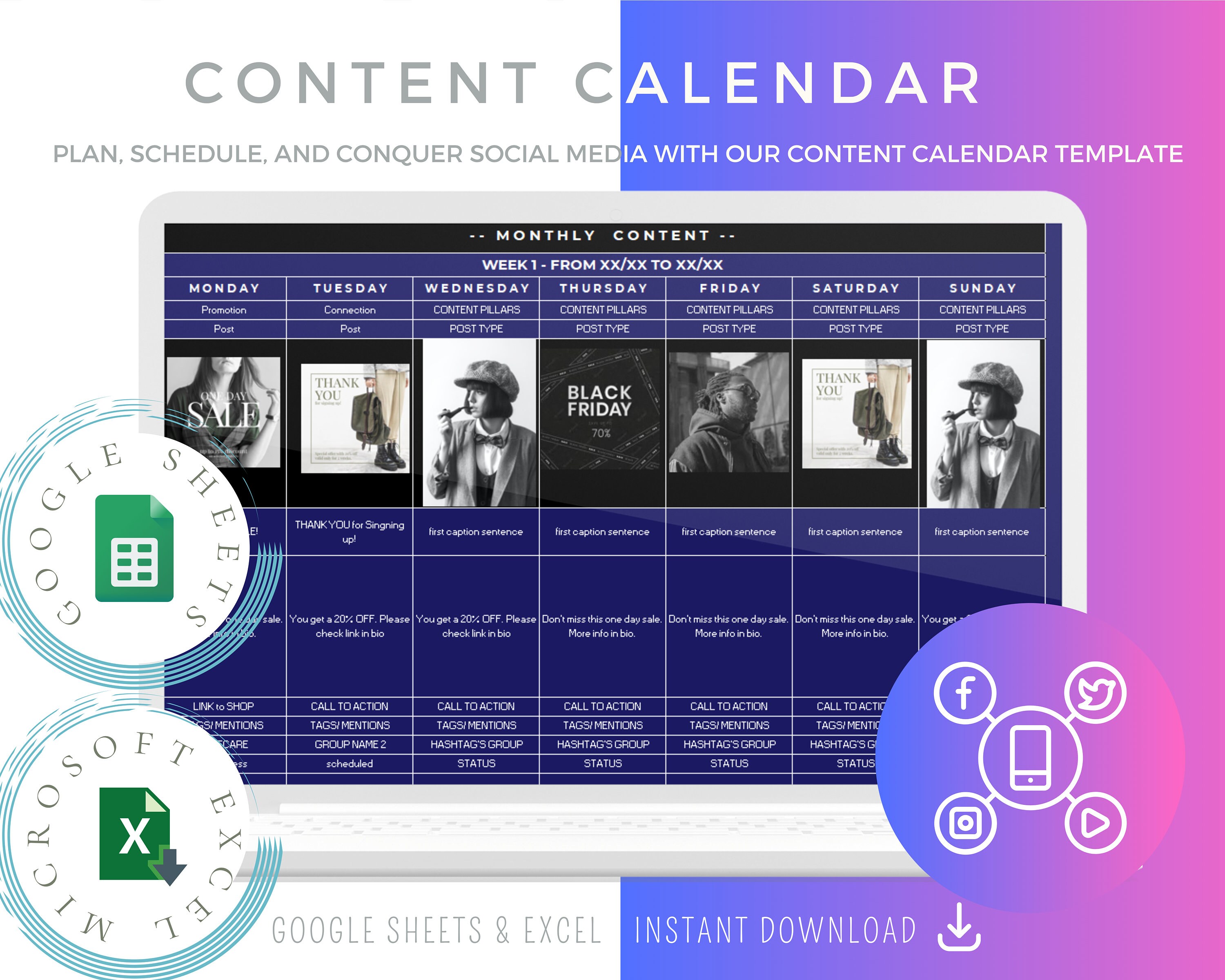 Social Media Content Calendar Template Social Media Content Planner ...