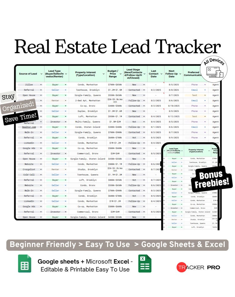Real Estate Lead Tracker Google Sheets Template (client Leads, Buyer ...