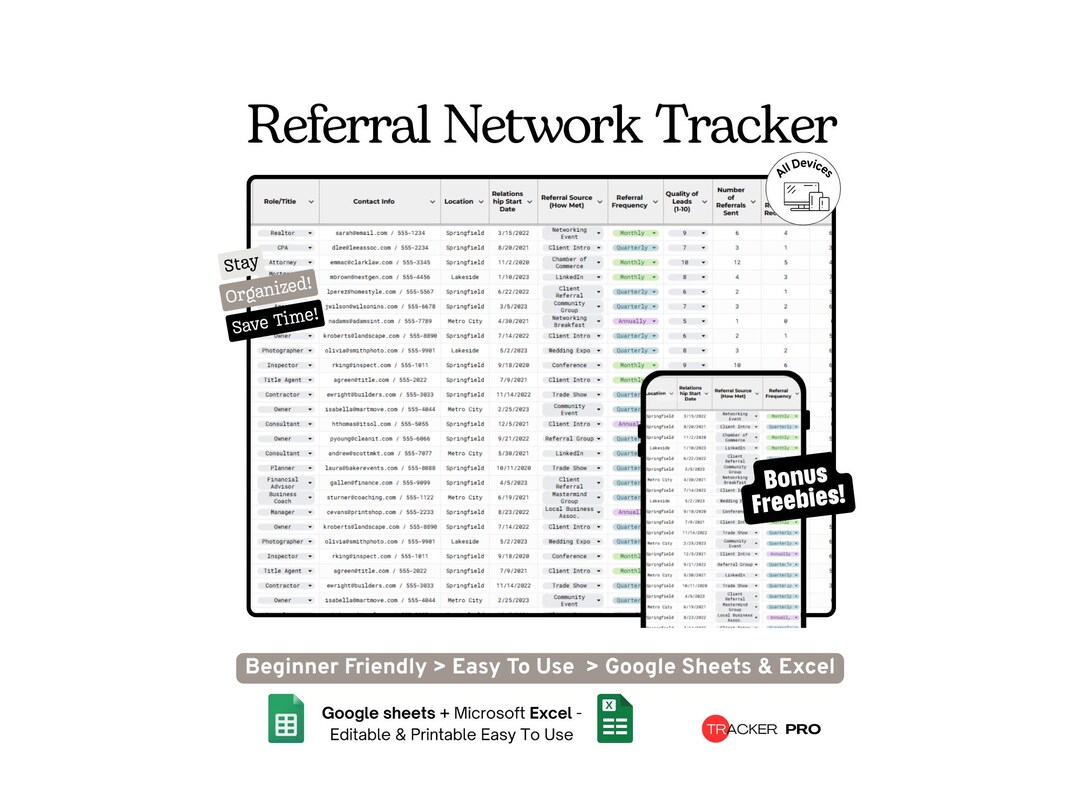 Referral Network Tracker Google Sheets Template (business Referrals ...
