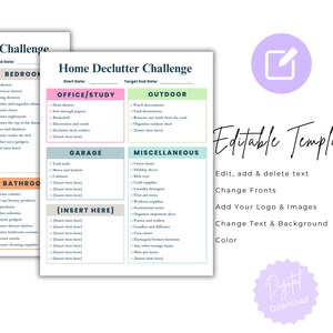 Declutter Checklist Template Editable Cleaning Schedule Declutter Challenge Home Cleaning ...