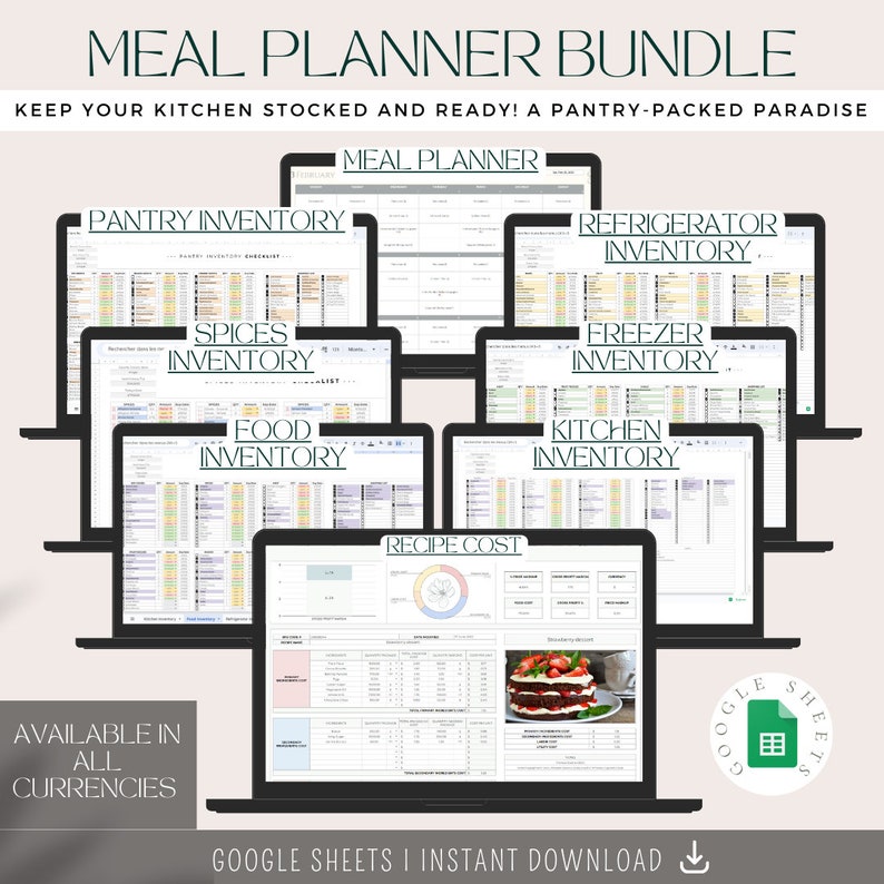 Meal Planner Spreadsheet Google Sheets Excel Recipe Journal Calorie ...