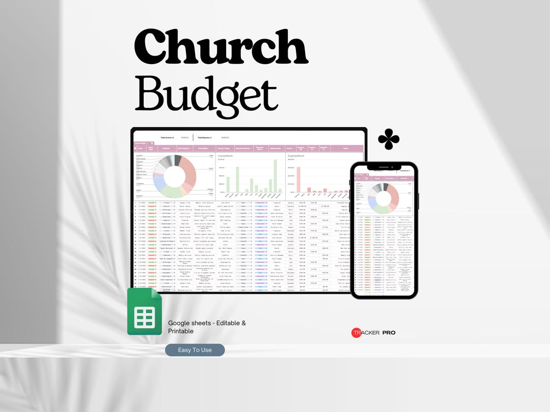 Church Budget Spreadsheet, Church Bookkeeping, Church Monthly Budget ...
