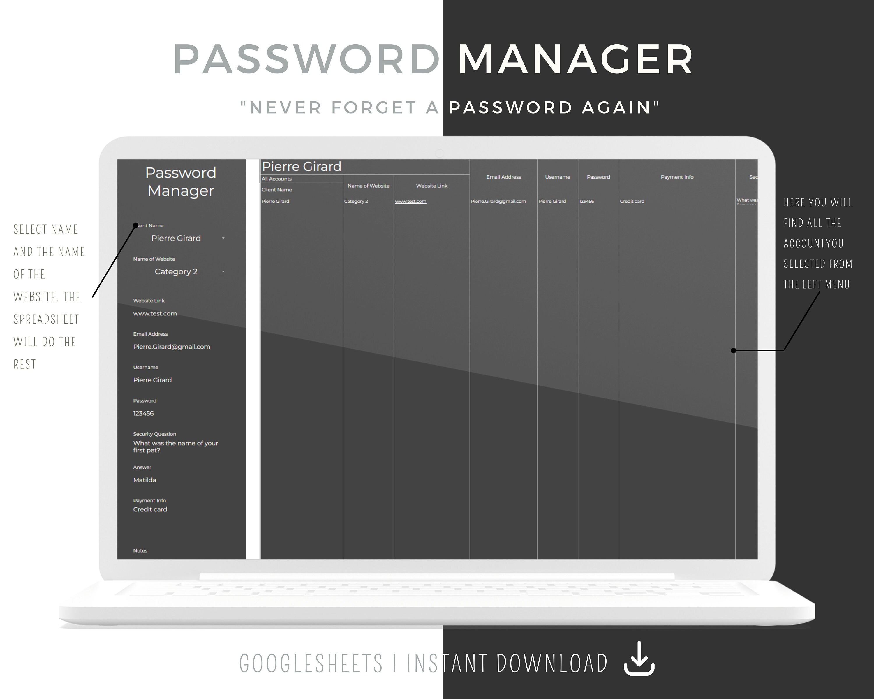 Password Tracker for Google Sheets Password Organizer Spreadsheet ...