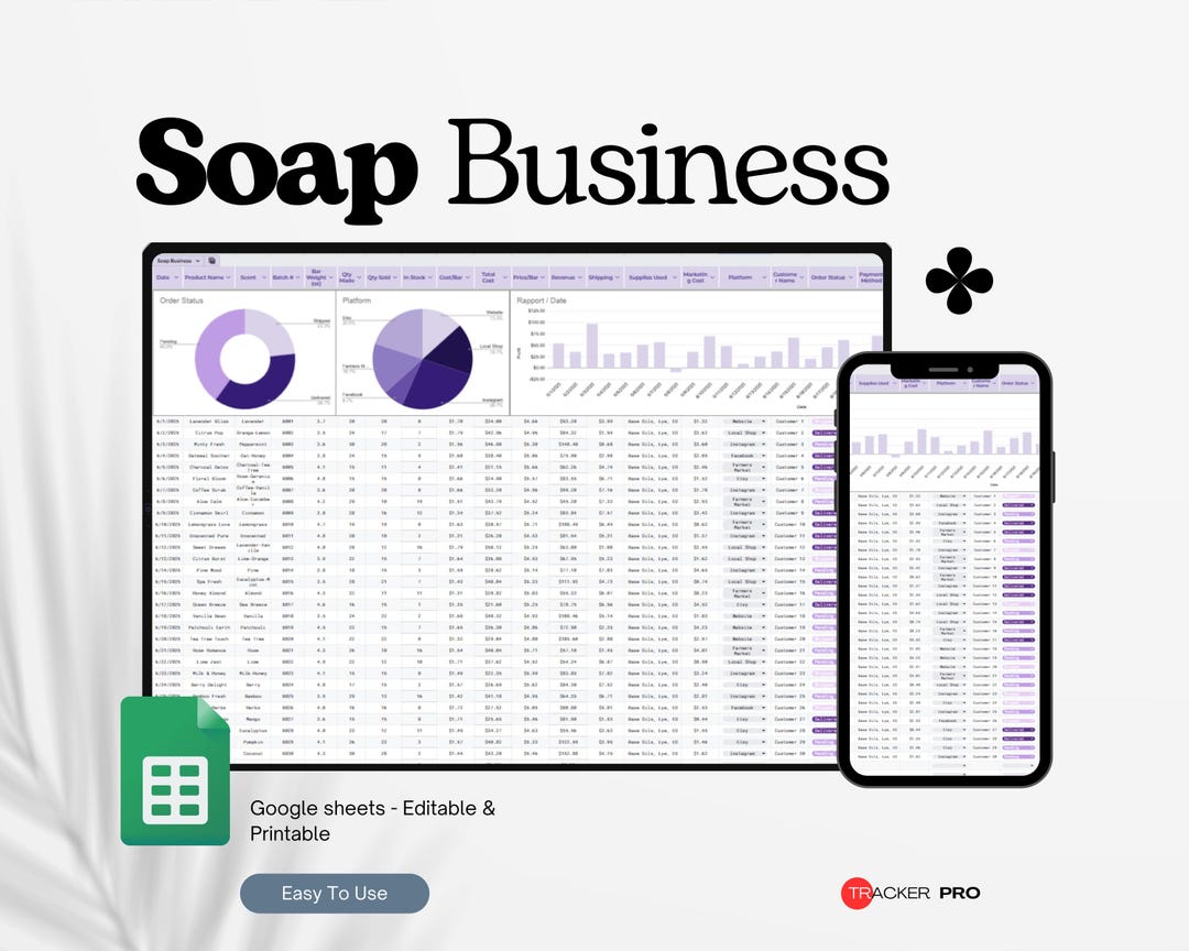 Soap Business Planner Template, Soap Maker Spreadsheet, Soap Order Form ...