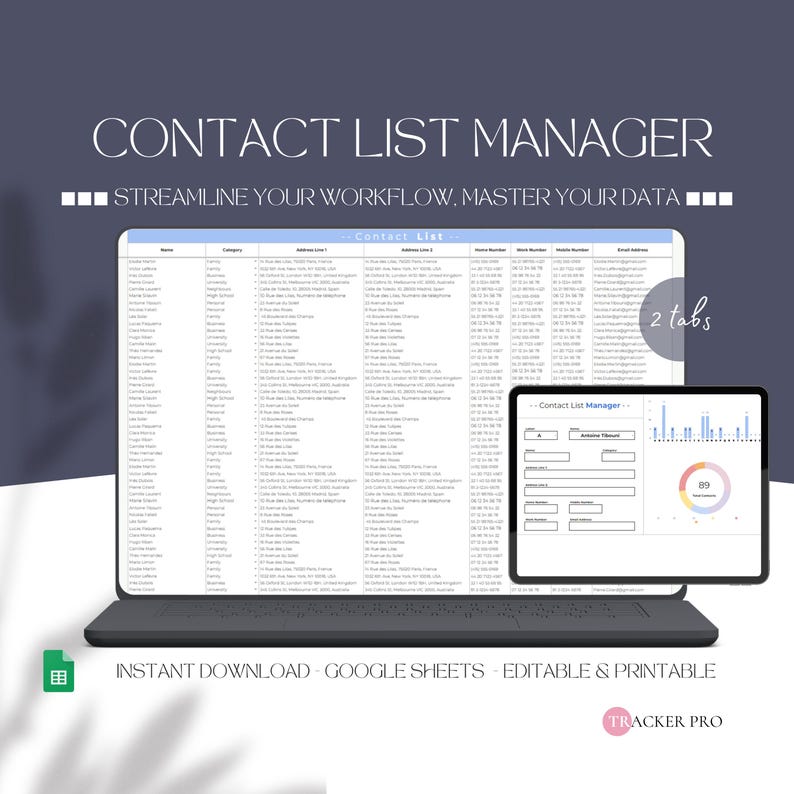 Contact List Template Google Sheets Spreadsheet, Contact List Google Sheet, Contacts List ...