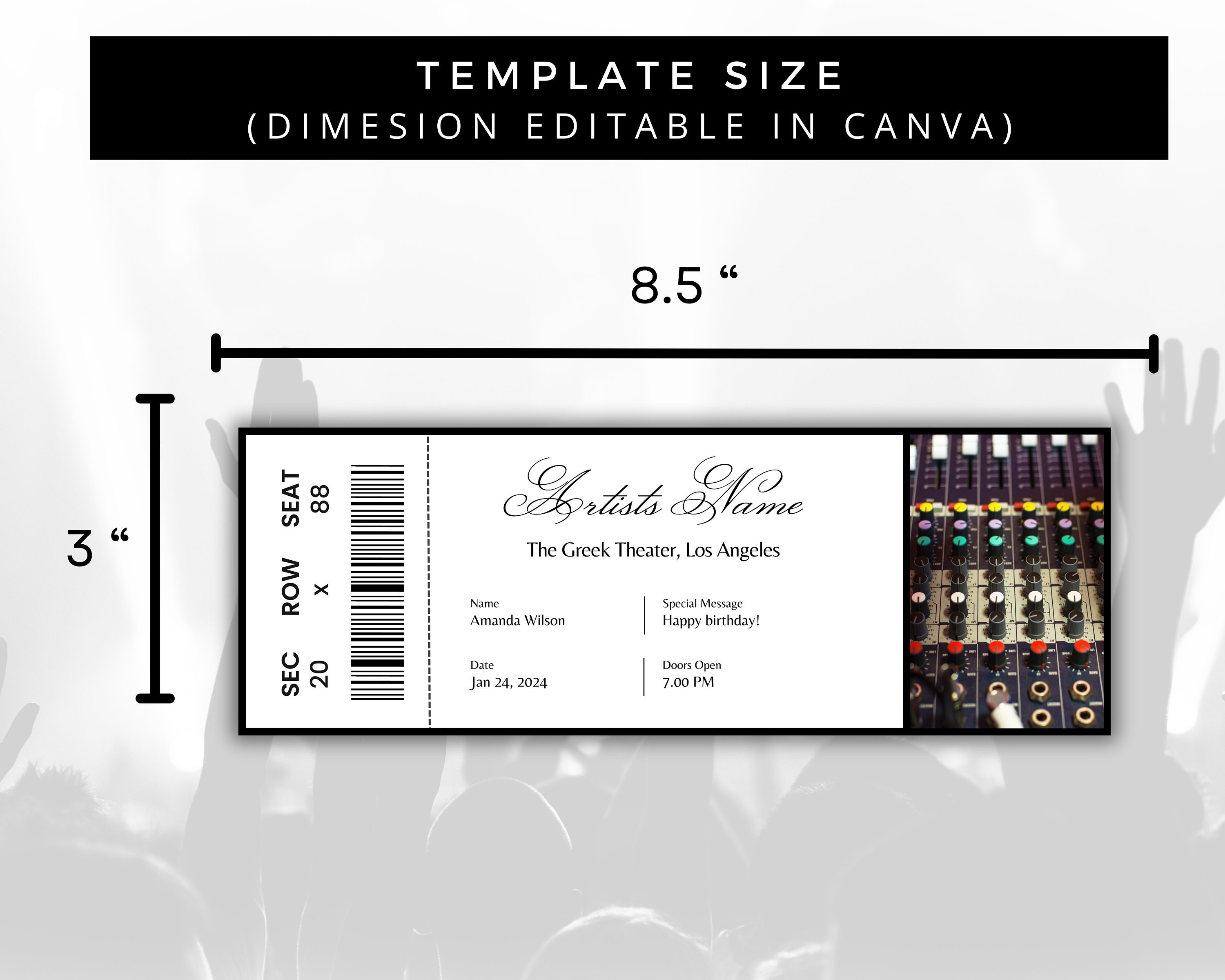 Editable Concert Ticket Template, DIY Event Ticket, Custom Concert Ticket Gift, Surprise ...