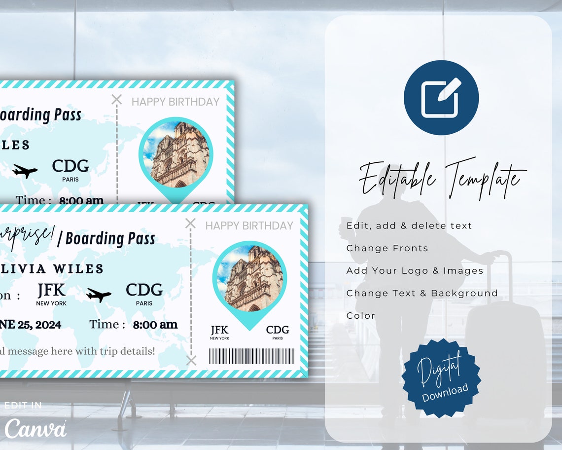 Editable Boarding Pass Template, Canva Boarding Pass, Customizable ...