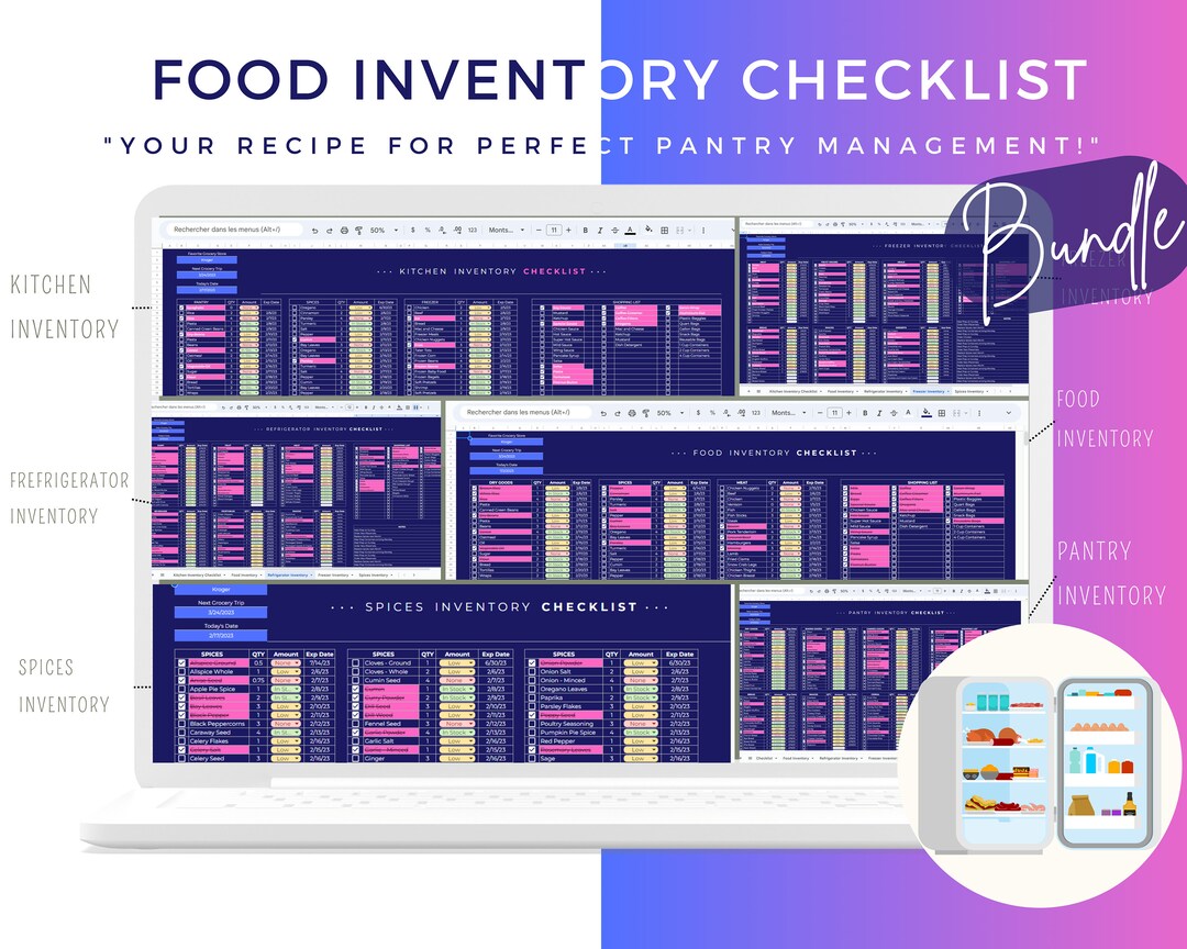 Pantry Inventory Tracker Spreadsheet Google Sheets Excel Food - Etsy