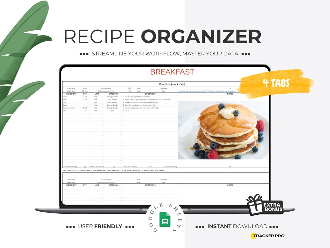 Recipe Organizer Spreadsheet Recipe Log Digital Recipe Book Digital ...