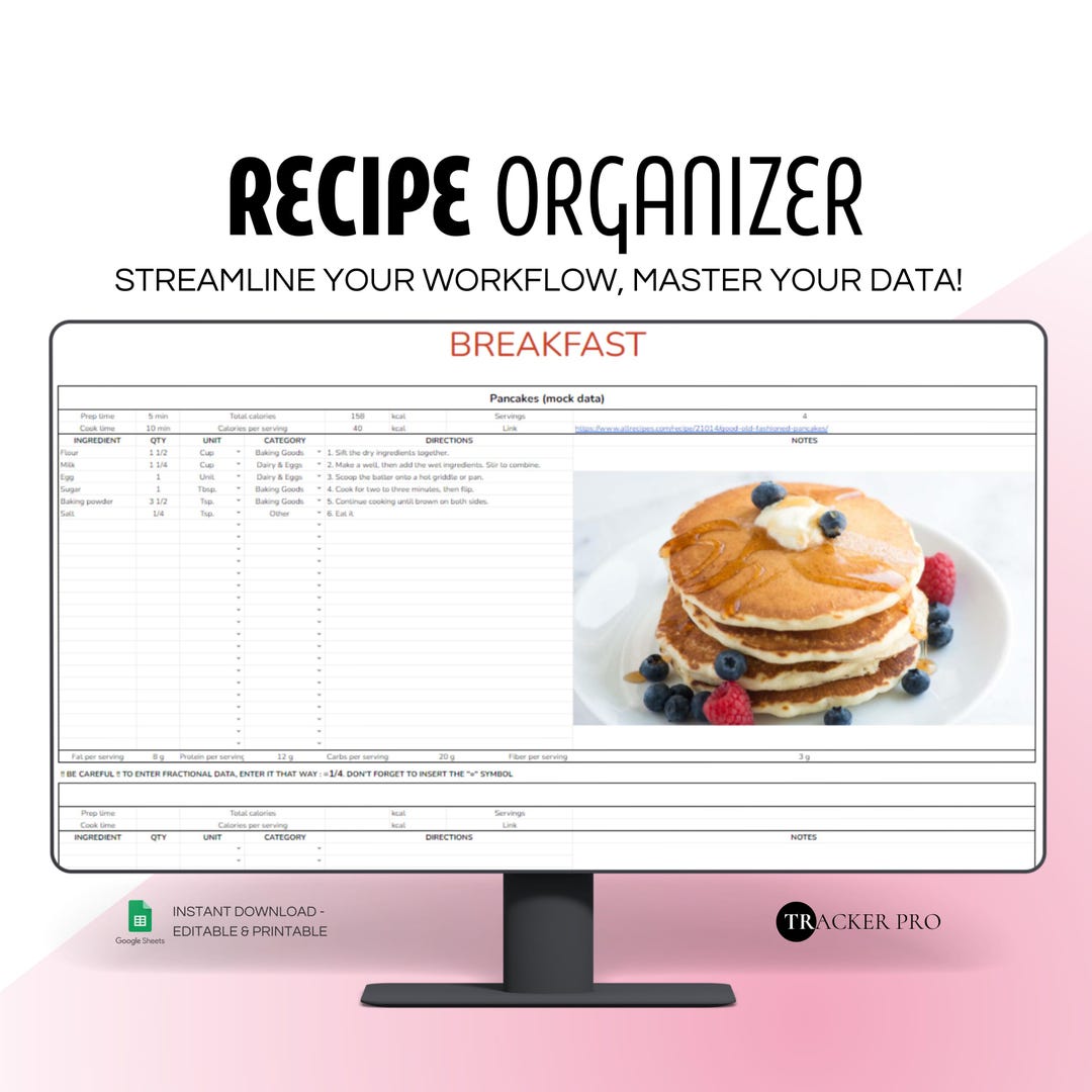 Recipe Organizer, Google Sheets, Recipe Log, Digital Recipe Book - Etsy