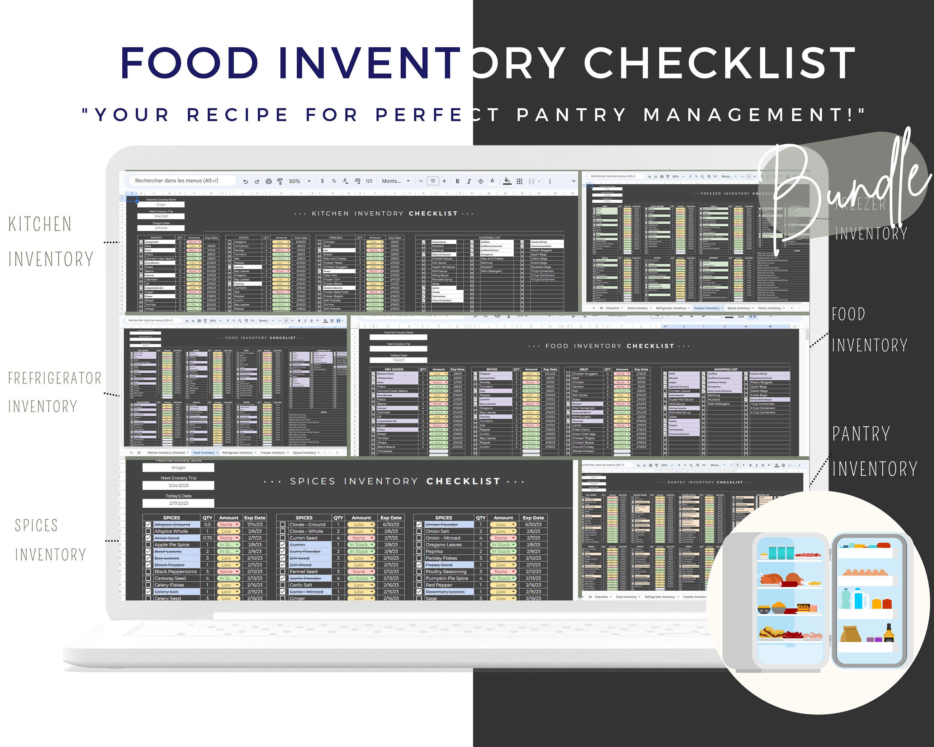 Food Inventory Ultimate Bundle, Food Tracker Spreadsheet Template List ...