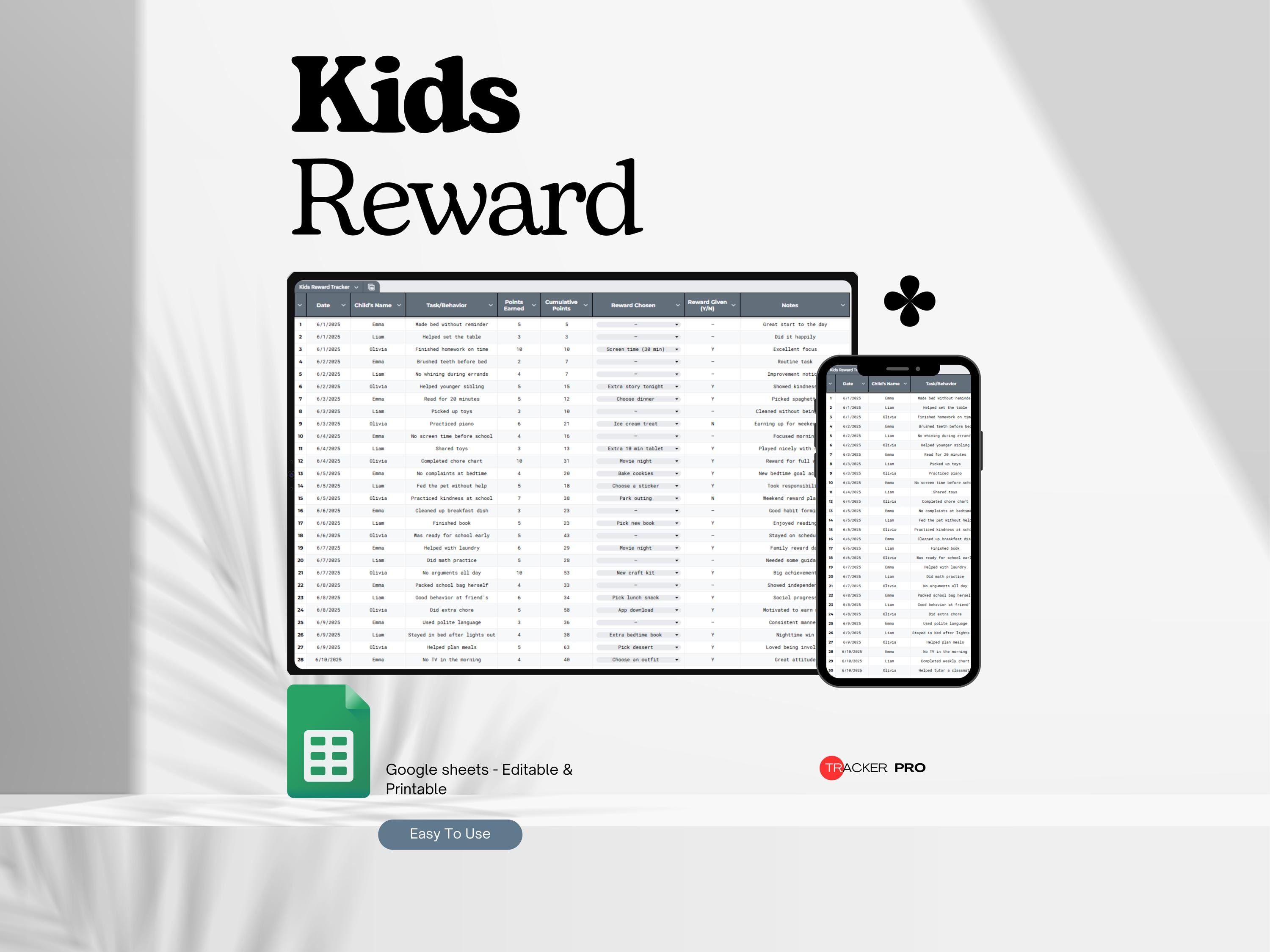 Kids Reward Chart Printable, Responsibility Chart, Kids Chore Chart ...