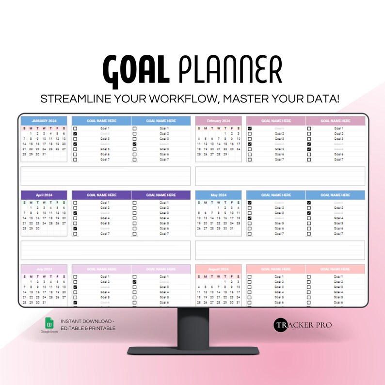 Goal Tracking Spreadsheet, Goal Tracking Template, Editable ...