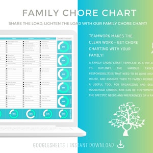 Family Chore Chart Google Sheets Template Weekly Family - Etsy
