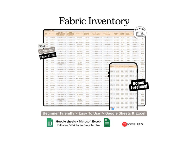 Fabric and Textile Decor Inventory Google Sheets, Track Fabric Types ...