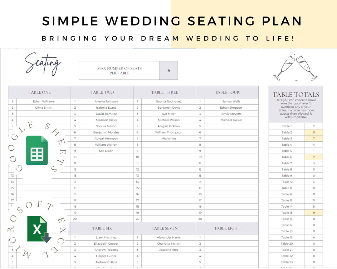 Seating Wedding Plan Template Digital Wedding Table Numbers - Etsy