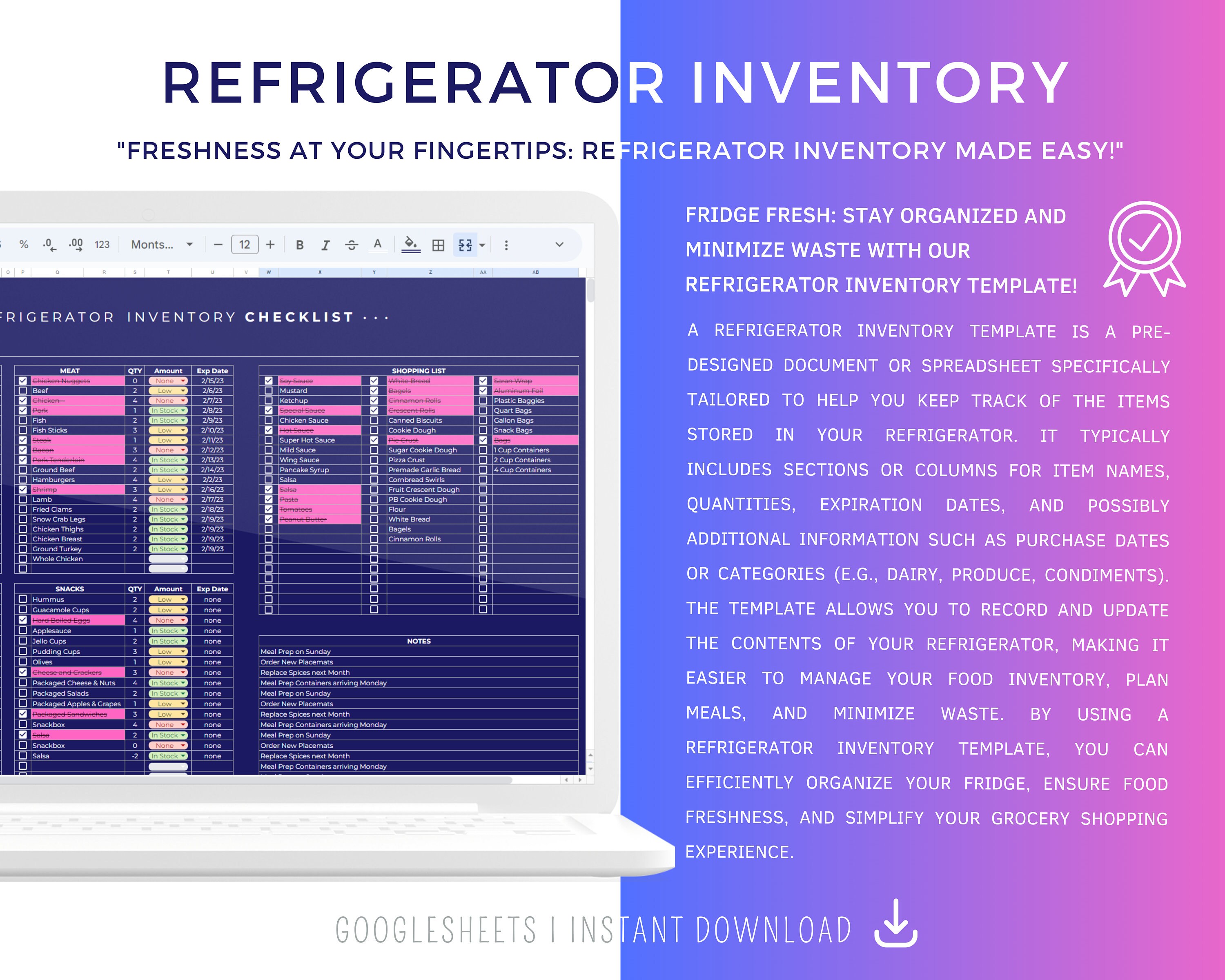 Refrigerator Checklist, Refrigerator Inventory Template, Refrigerator ...