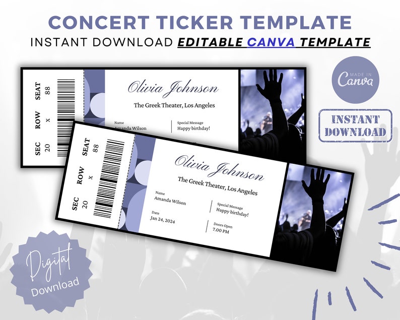 Editable Concert Ticket Template DIY Event Ticket Custom - Etsy