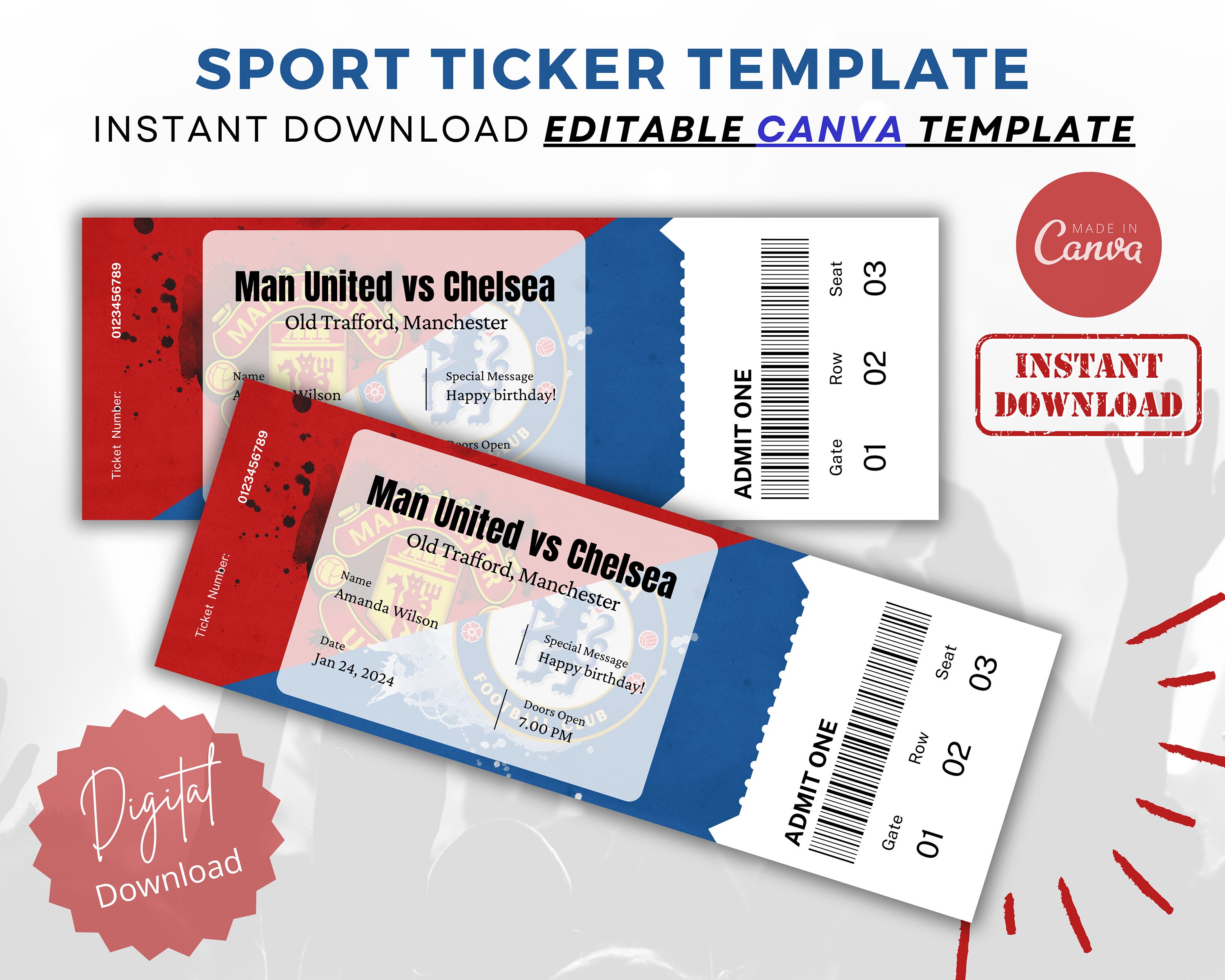 Editable Sports Ticket Template, DIY Sporting Ticket, Custom Sports ...